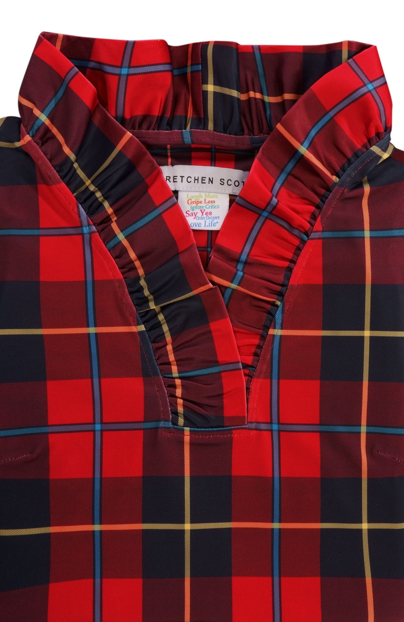 Gretchen Scott Ruff Neck Dress in Plaidly Cooper Red | Holiday Staples ...