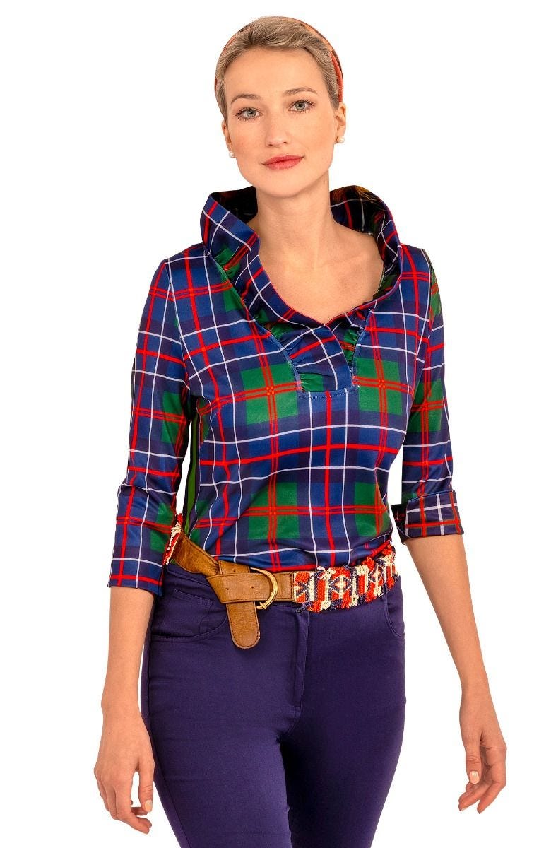 Gretchen Scott Ruff Neck Top in Balmoral Plaid Multi | Holiday Staples ...